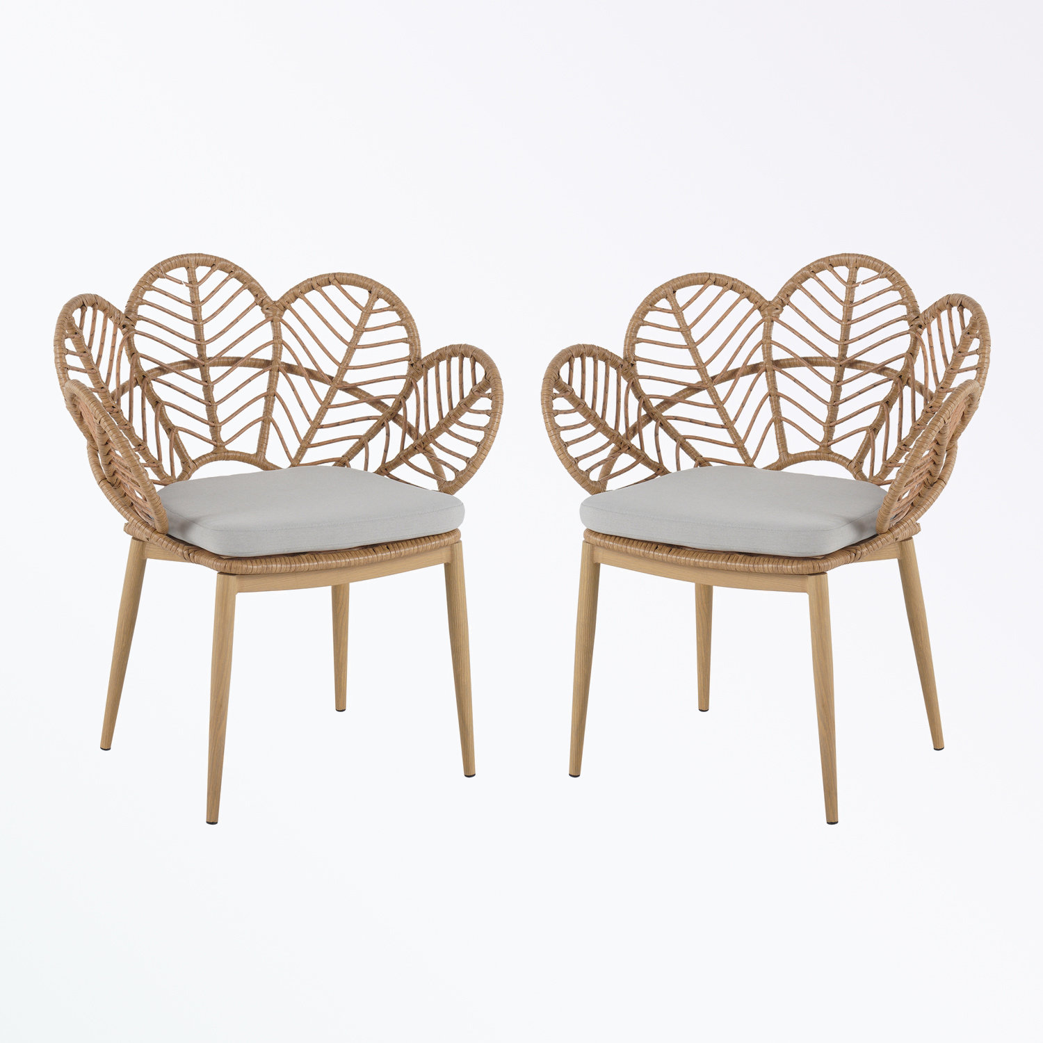 Bayou Breeze Faux Rattan Patio Dining Chairs set of 2 with soft cushion ...
