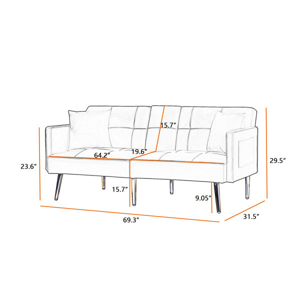 Mercer41 Danishia 69.3'' Wide Velvet Sofa Couch Bed with Cup Holder ...