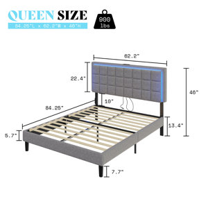 Wade Logan® Berdean Button Tufted Platform Bed Frame with LED Lights ...