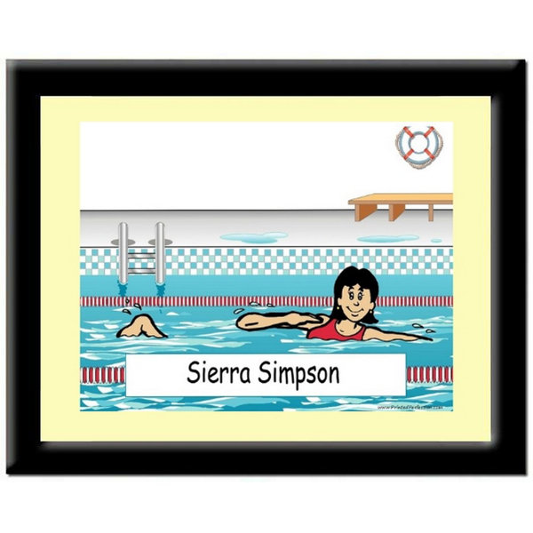 Printed Perfection Personalized Swimmer - Female Caricature with a Mat ...