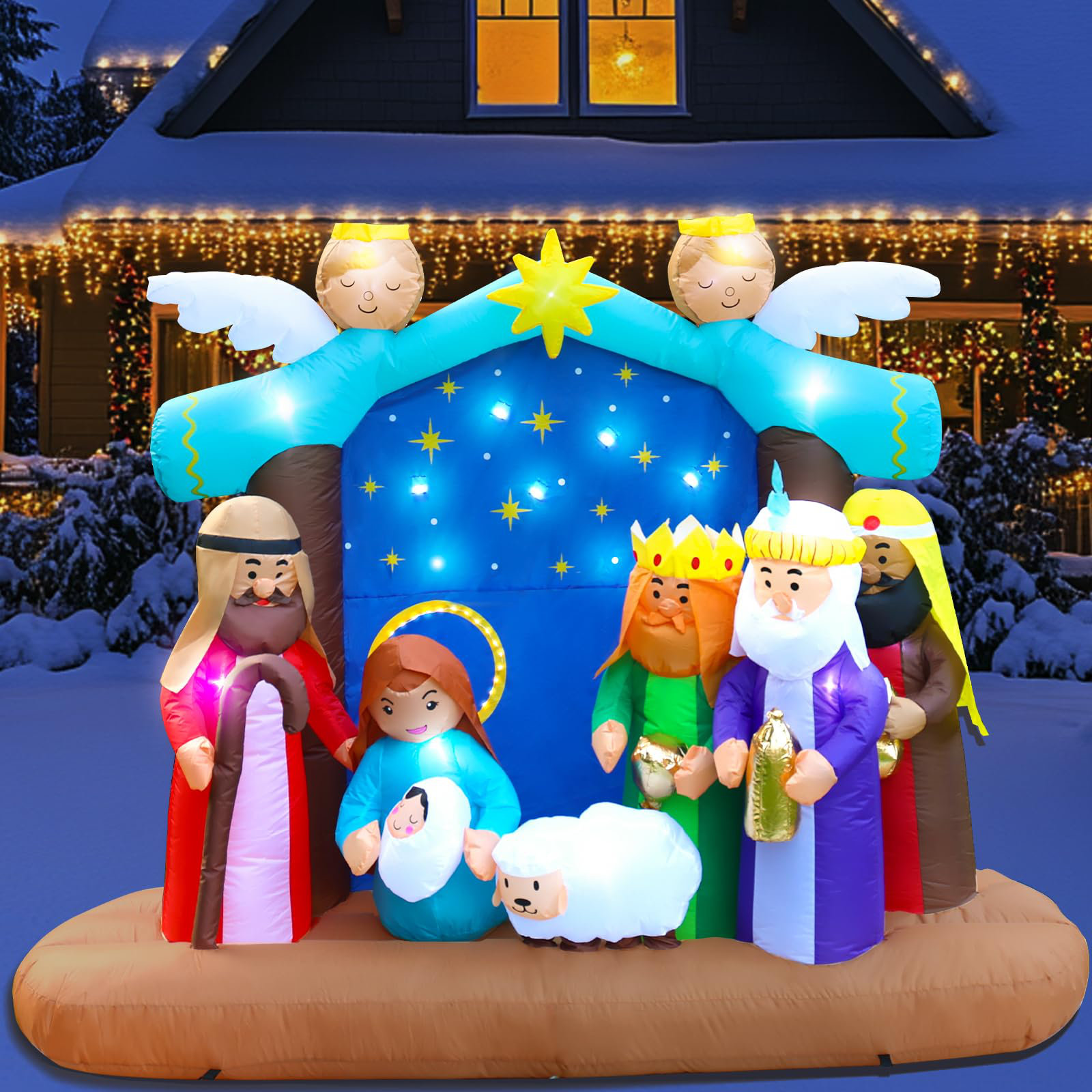 The Holiday Aisle® 7FT Inflatable Christmas Nativity Scene with Angels ...