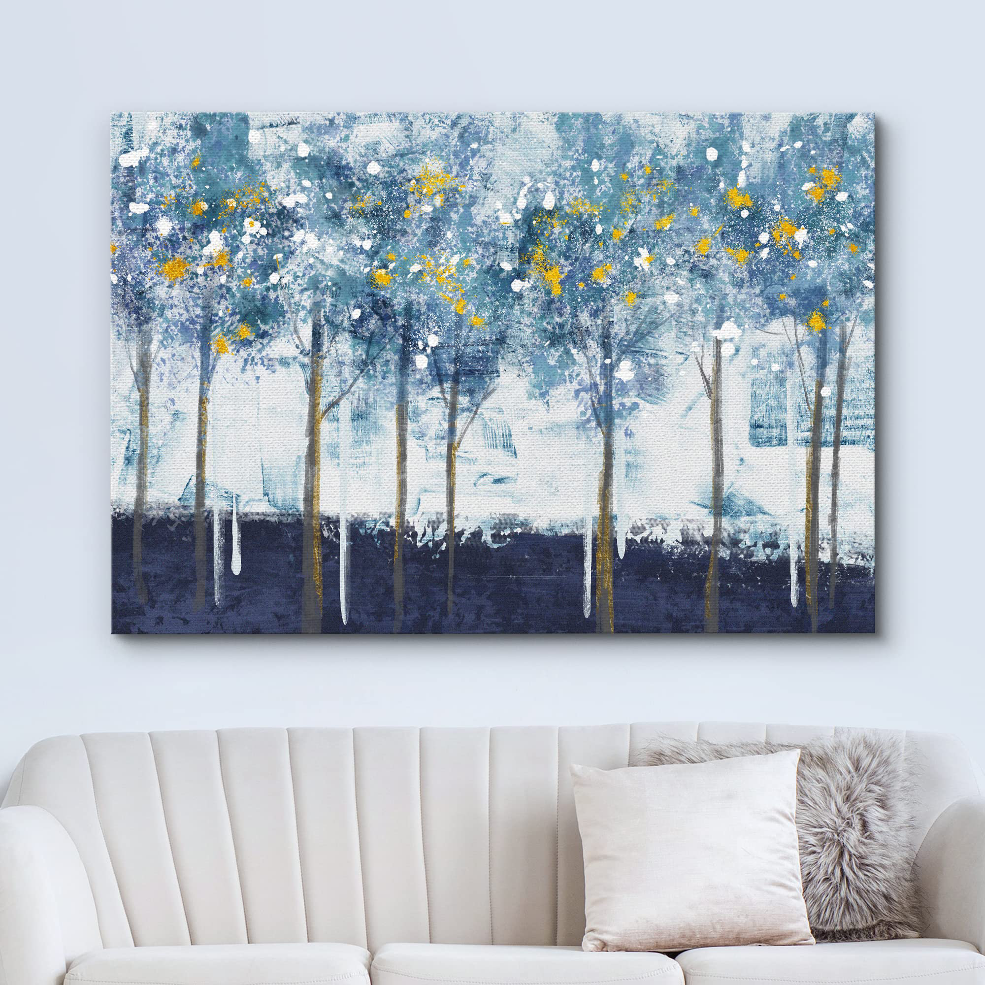 IDEA4WALL Abstract Forest Pastel Watercolor Blue Gold Forest Tree ...