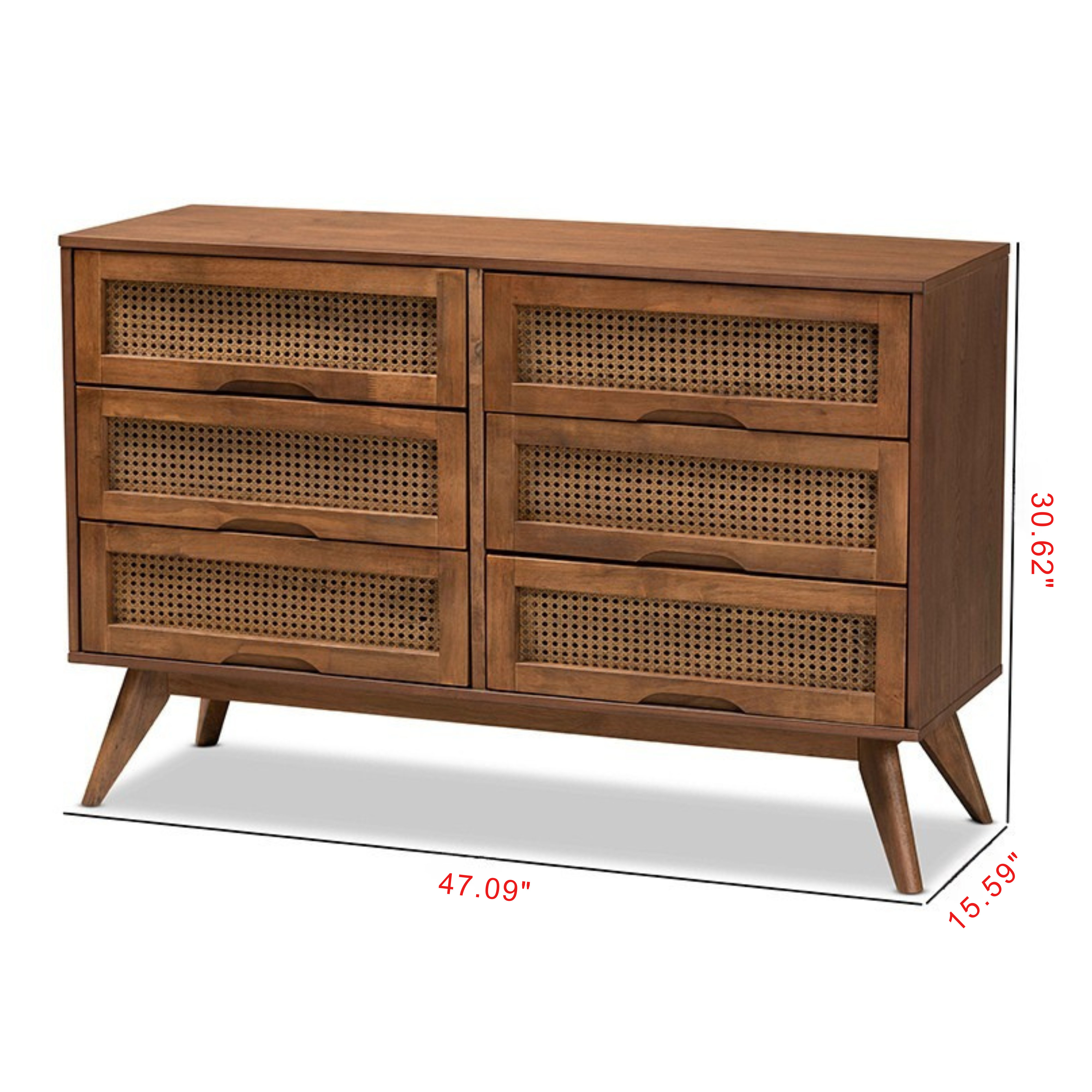 Bay Isle Home™ Rust Six-Drawer Mid-Century Modern Dresser with Walnut ...