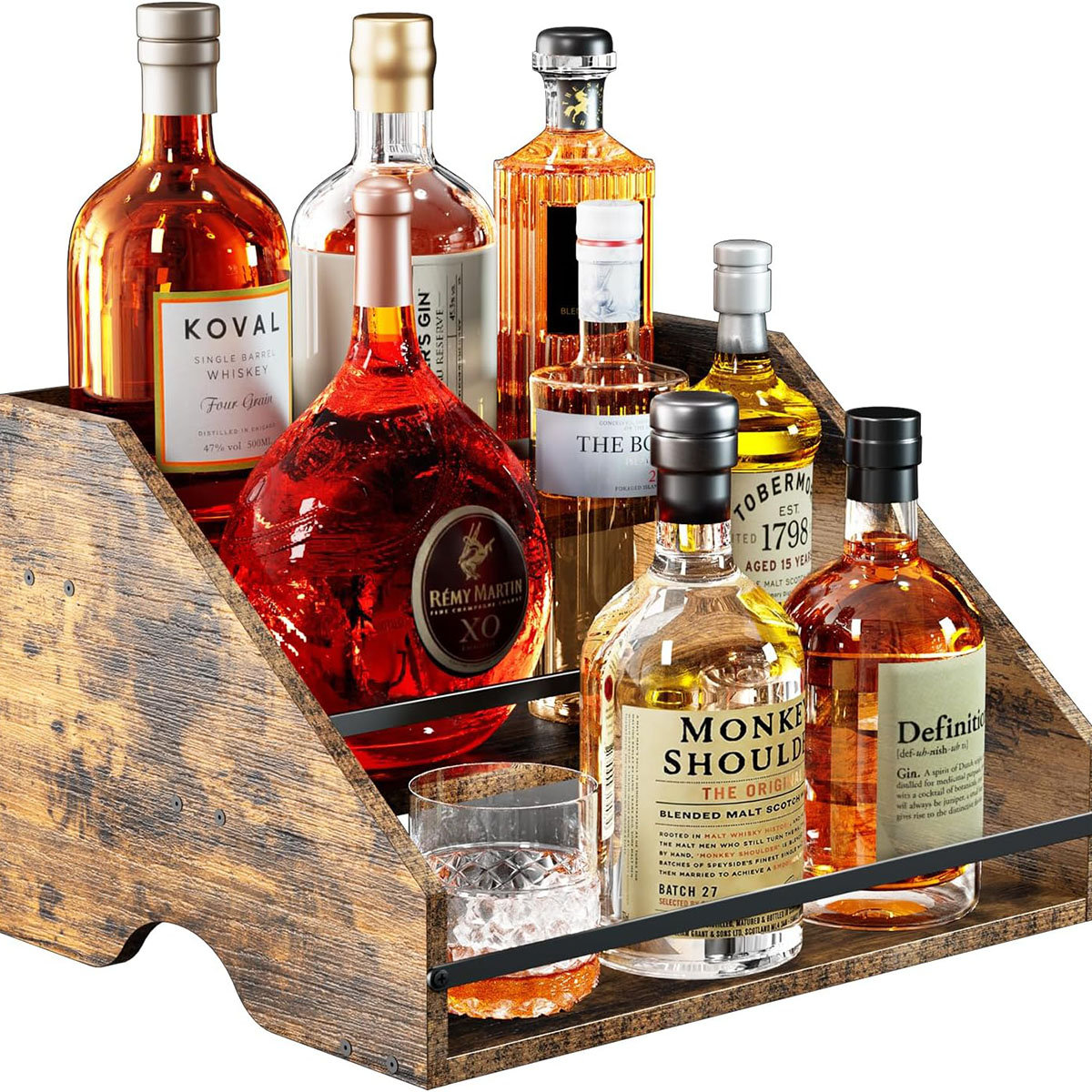 17 Stories Liquor Bottle Display Shelf, 3 Step Countertop Liquor Wine ...