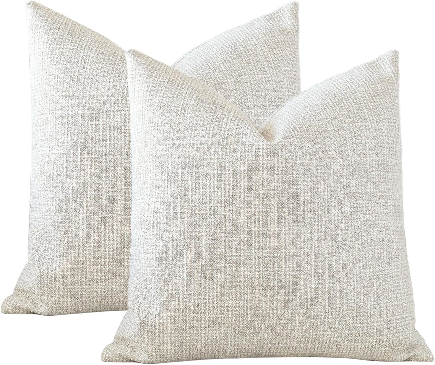 BEFIHO Pack Of 2 Throw Pillow Covers 24X24 Inch Linen Beige Pillowcases ...