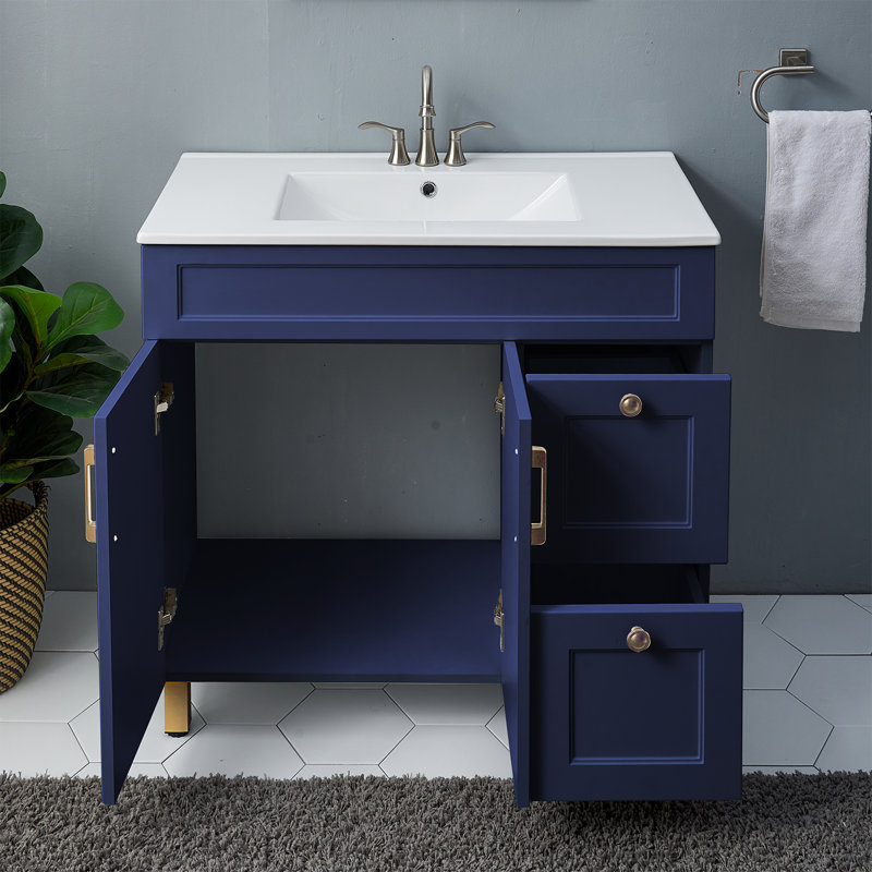 Mercer41 Taiquan 36" Modern Blue Free-standing Single Bathroom Vanity ...