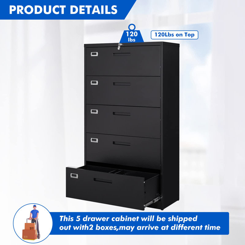 Inbox Zero Izack 35.43'' Wide 5 -Drawer Steel File Cabinet & Reviews ...