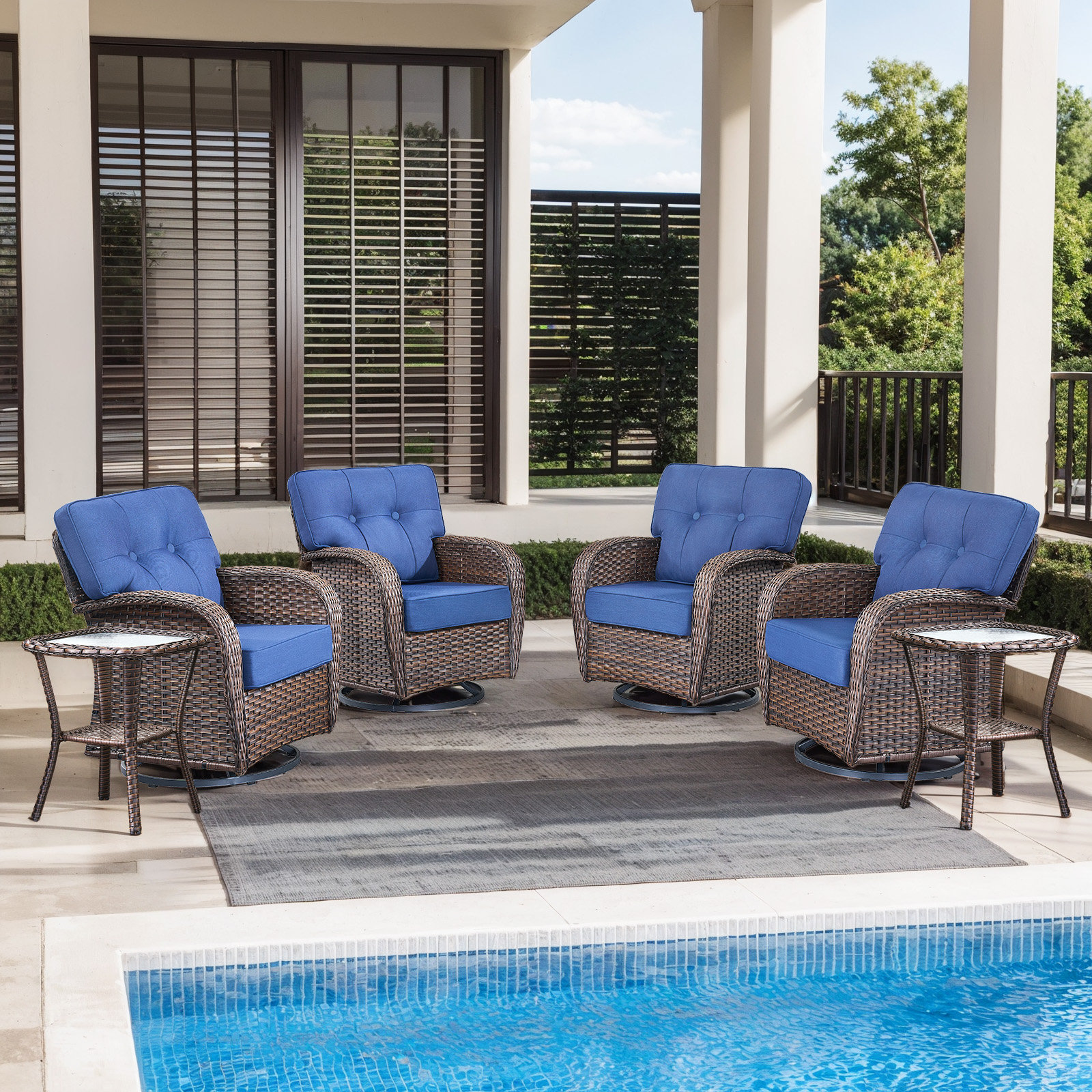 Lark Manor™ Fiorillo 6-Piece Wicker Rattan Swivel Gliders Patio ...