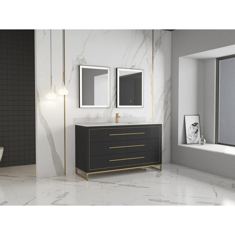 Everly Quinn Caron 60'' Free Standing Single Bathroom Vanity with Stone ...