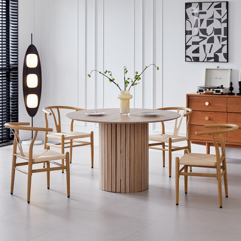 Latitude Run® 47" Wood Round Dining Table, Kitchen Table With Two-Part ...