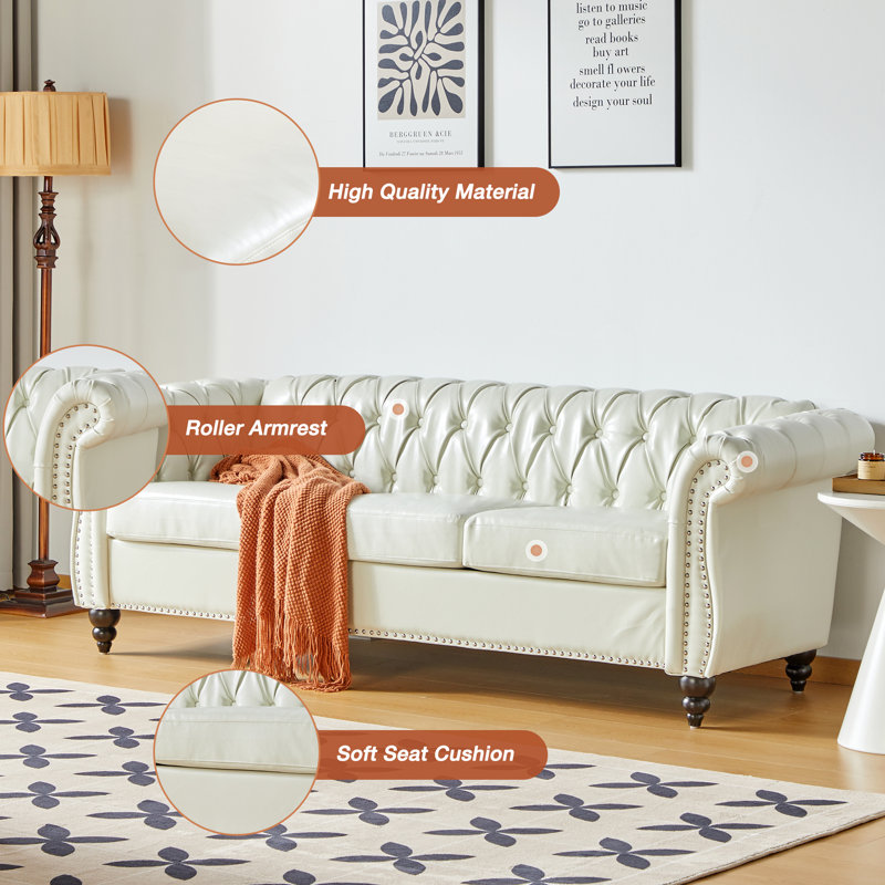 Alcott Hill® Capirano 84'' Faux Leather Rolled Arm Chesterfield Sofa ...