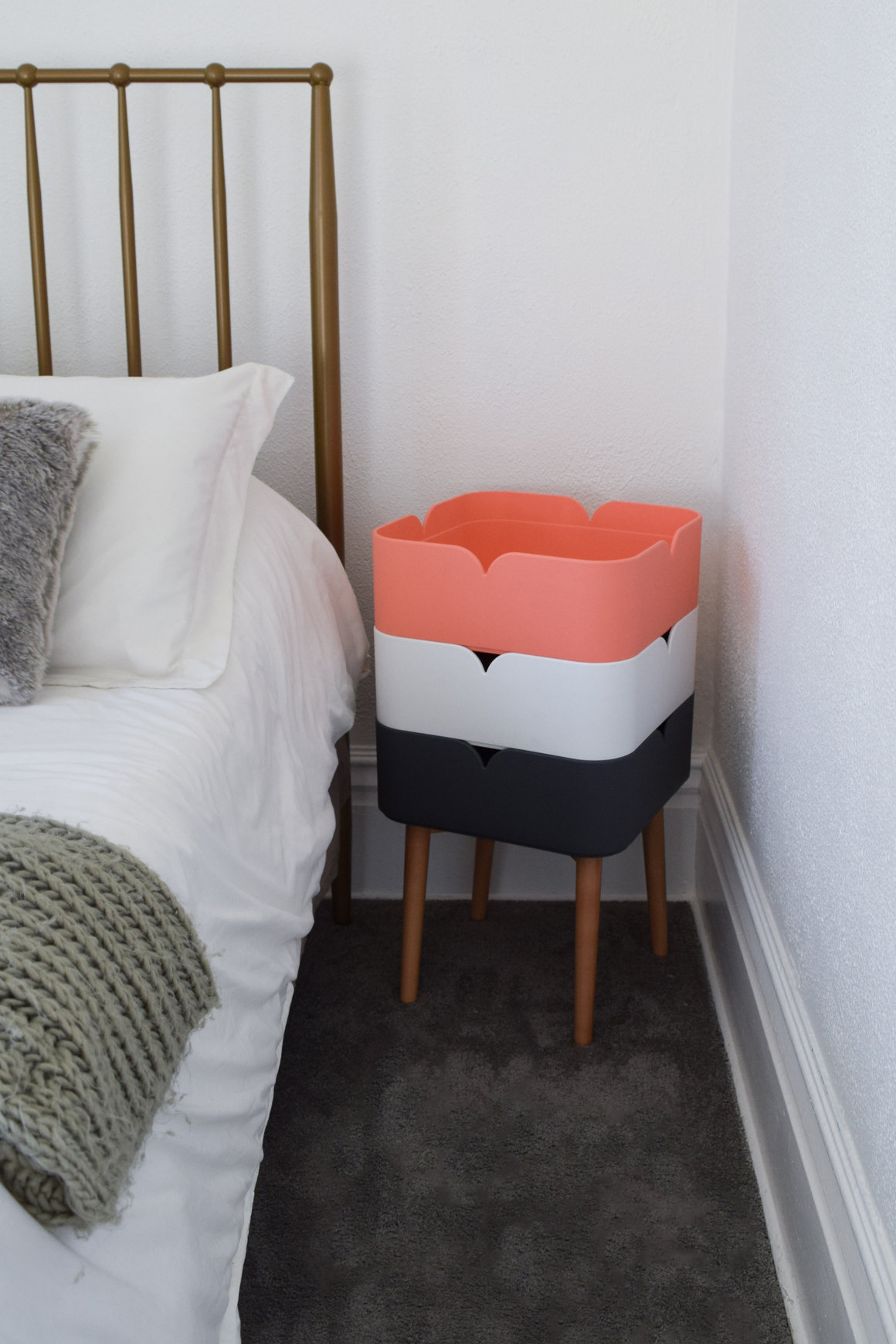 Safco Products End Table With 3 Square Stacking Storage Bins, Natural ...