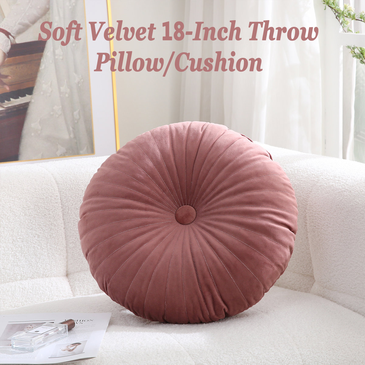 Kindred Home Velvet Round Throw Pillow for Sofa Decor 18-Inch (Set of 2 ...