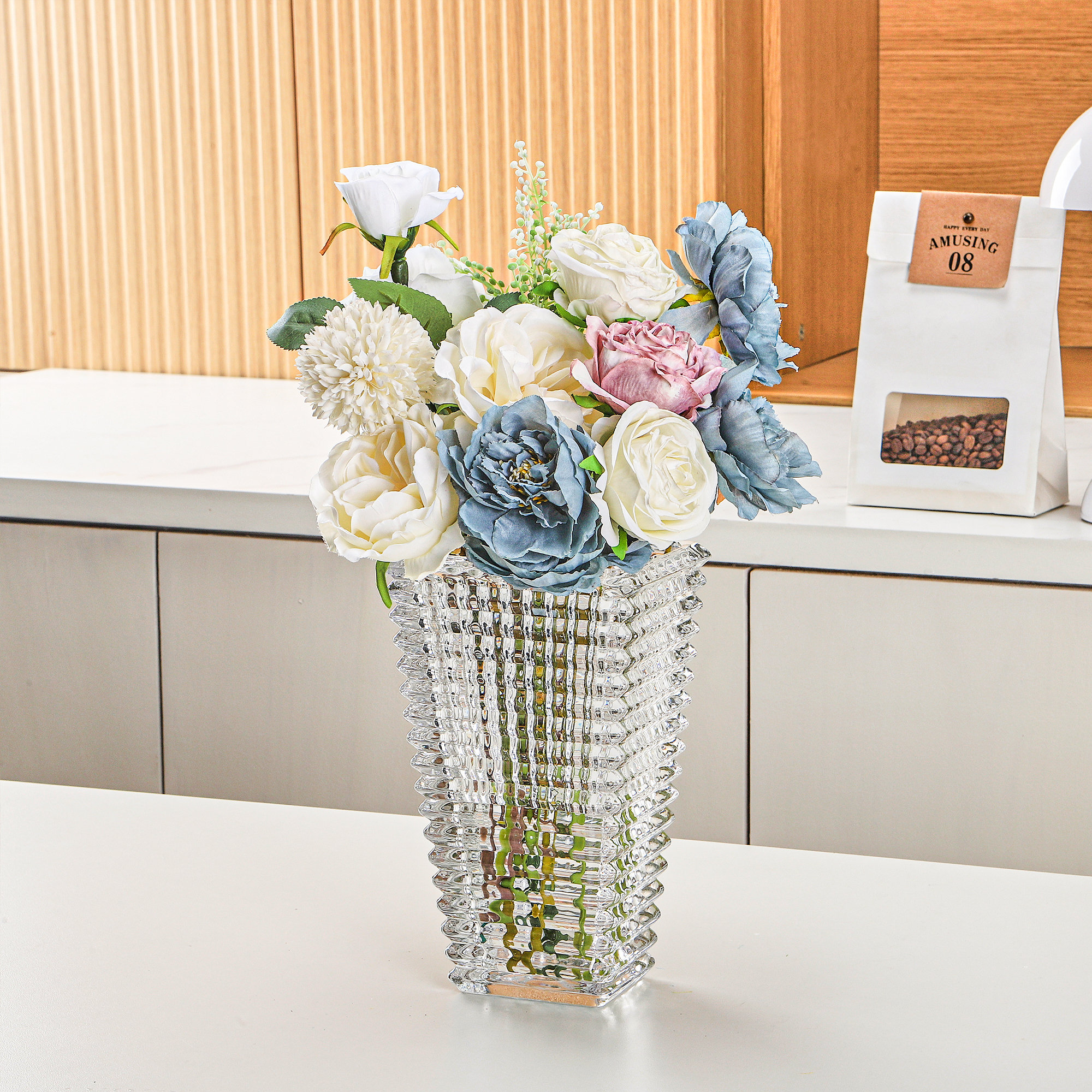 Latitude Run® Glass Vase For Flowers Tall Modern Clear Crystal ...