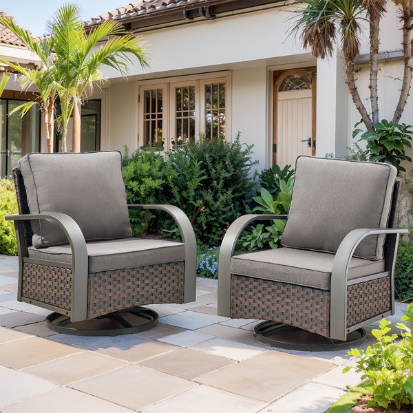 Lark Manor Bobra Outdoor Wicker Swivel Rocking Patio Lounge Chair with ...