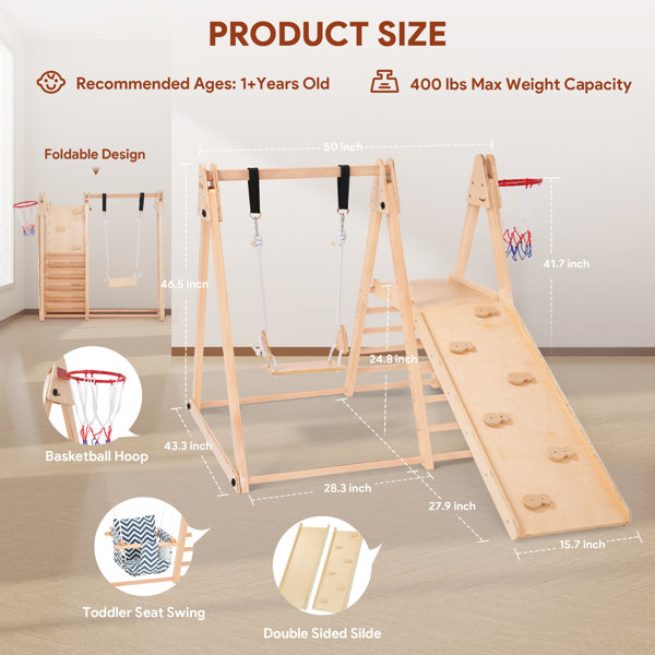 ANGGREK 7-in-1 Foldable Toddler Climbing Toy with 2 Swings, Indoor ...