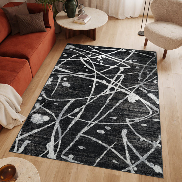 Ivy Bronx Machine Washable Archie Black/Gray Rug & Reviews | Wayfair