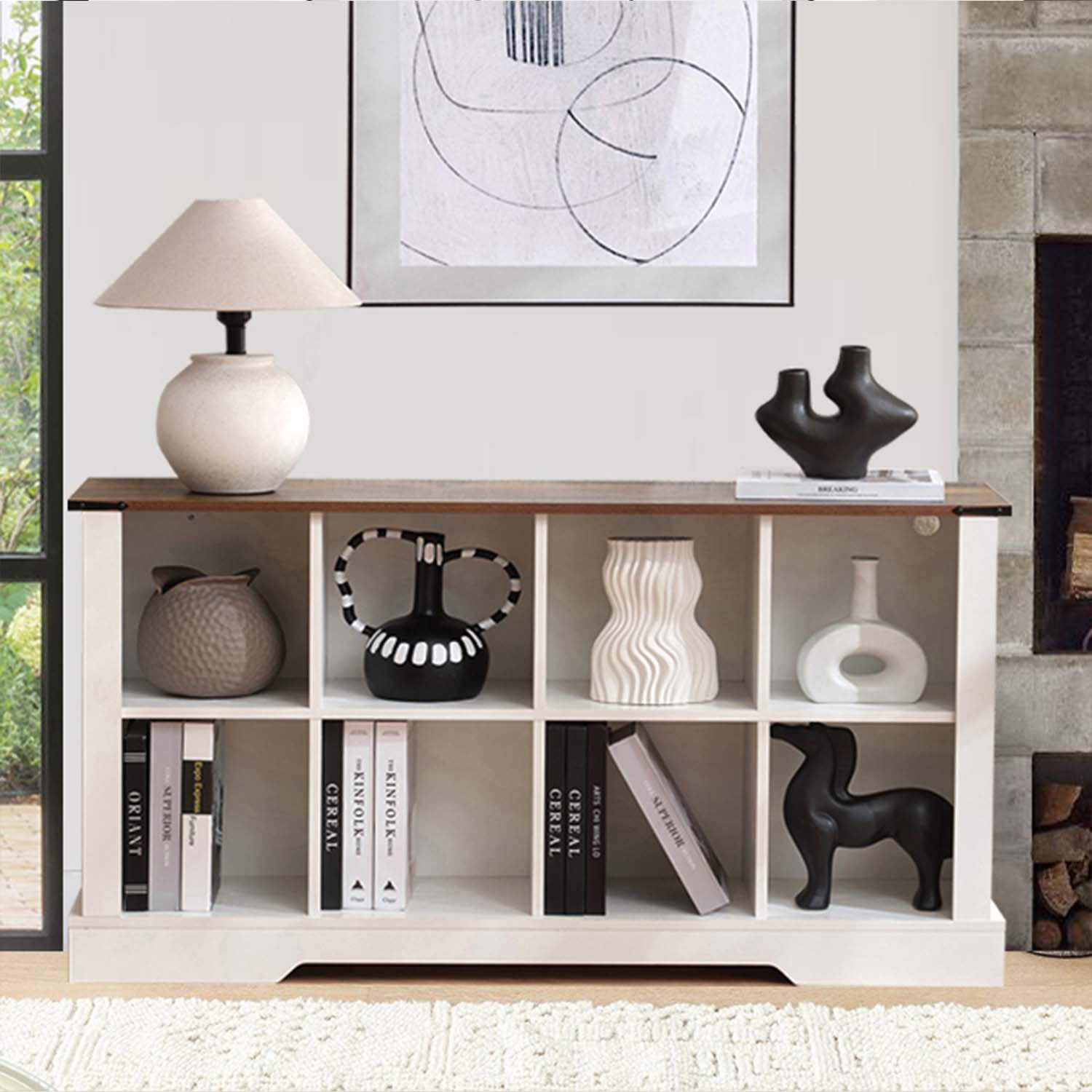 Winston Porter 8 Cube Bookcase with Led Lights, Mid-Century Modern ...