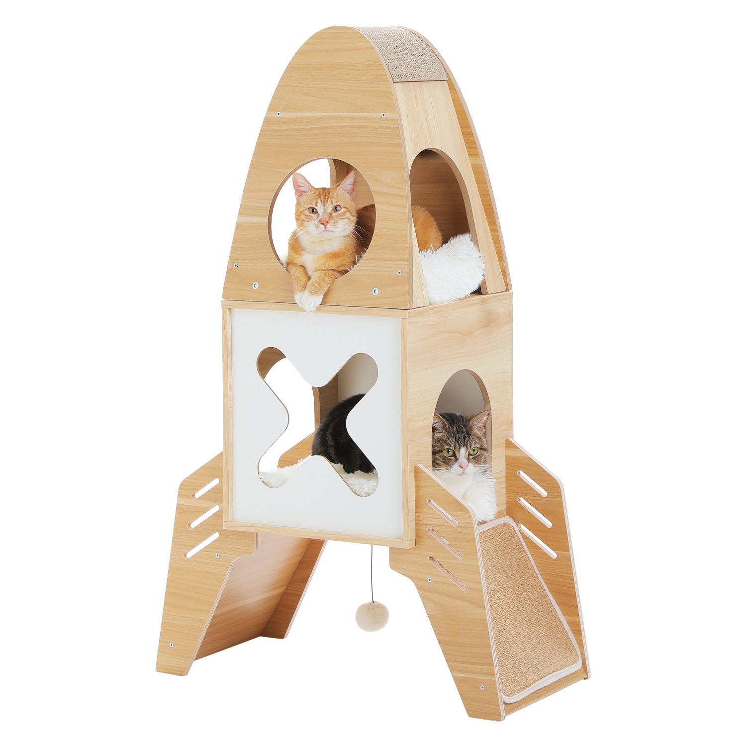 Ivy Bronx 47" Multilevel Rocket Wooden Cat Tree With 2 Condos, Dangling ...