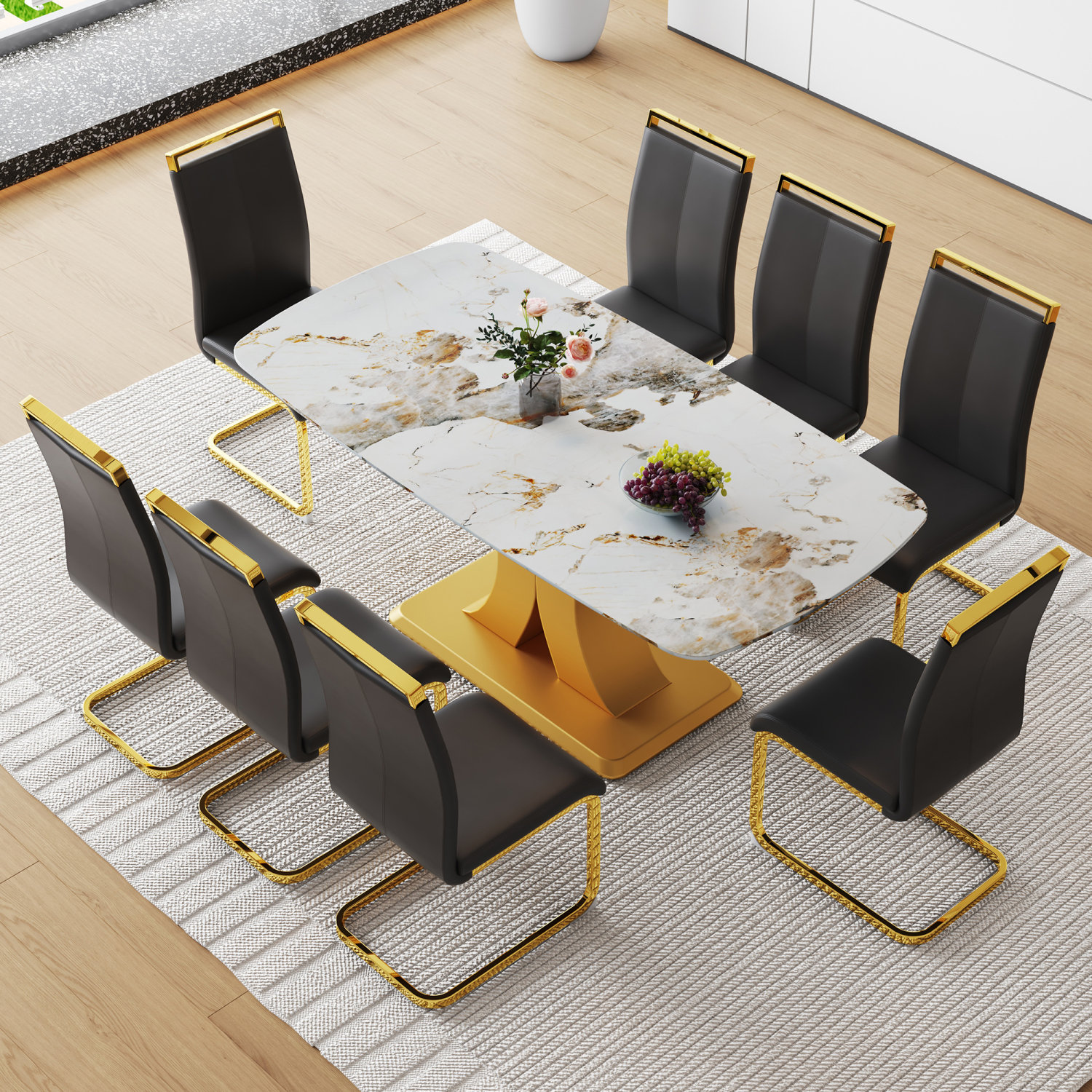 Everly Quinn Table And Chair Set.71"X35.4"X30" Luxurious Pandora ...