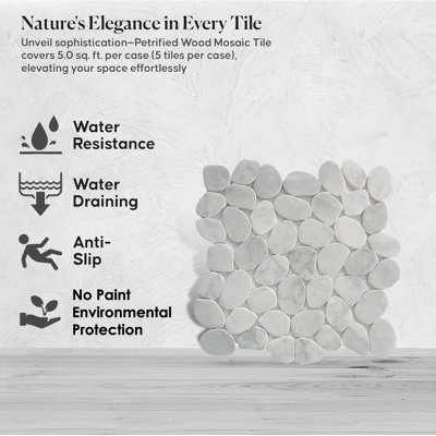 b.o.i Alaska 12" x 12" Natural Stone Pebbles Mosaic Wall & Floor Tile ...