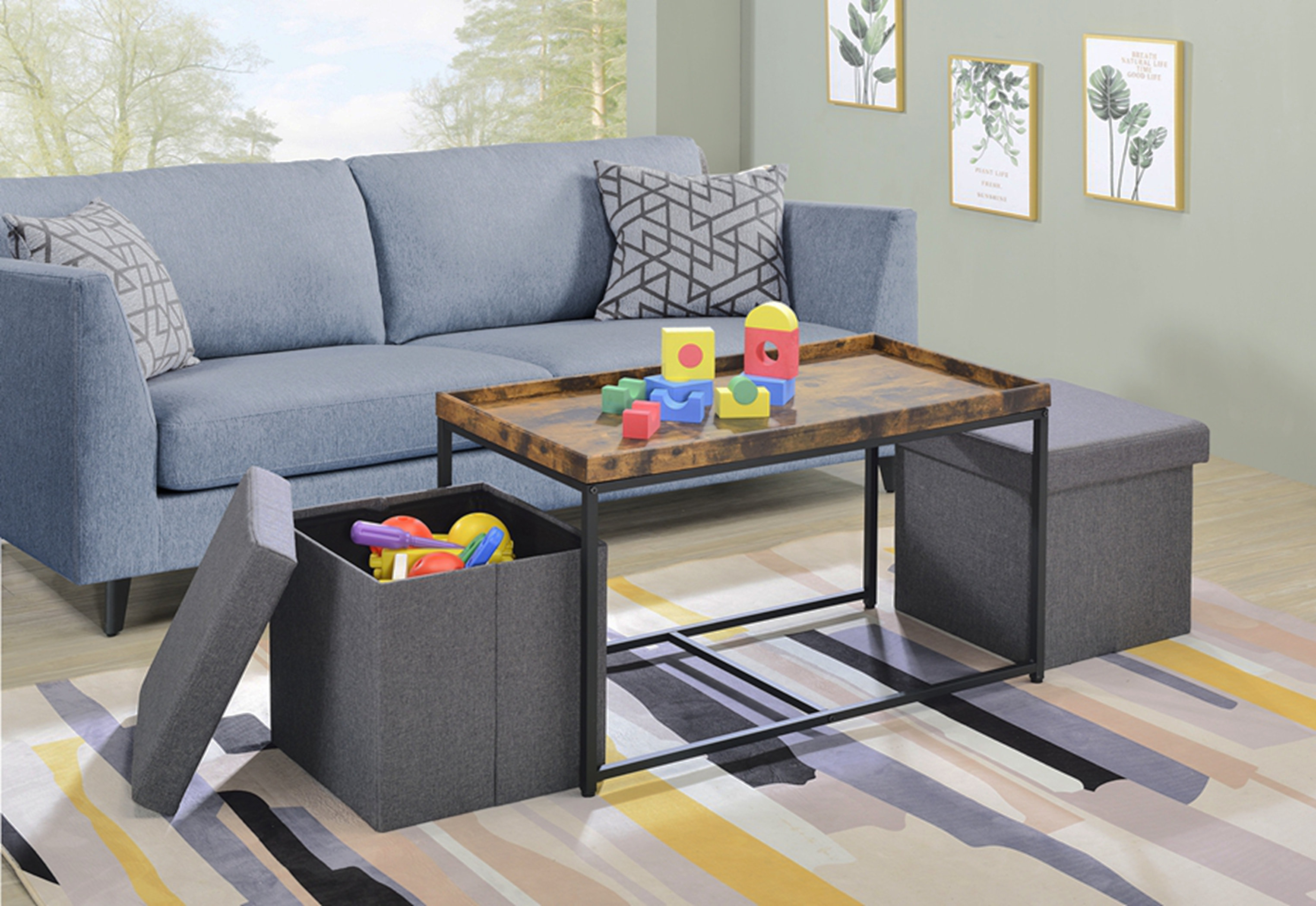 Ebern Designs Monty 35" Black Wood Grain 3 Piece Coffee Table Set With ...