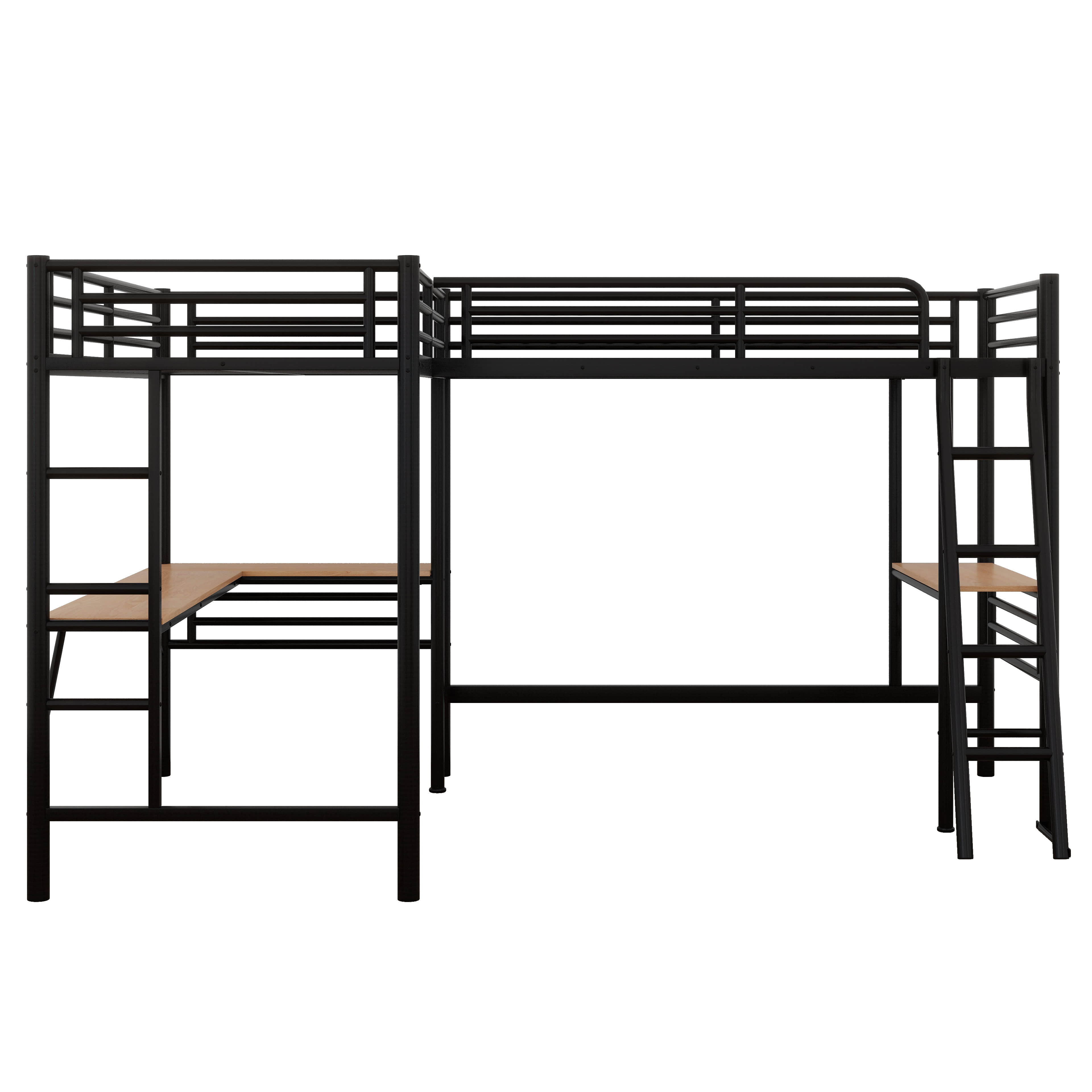 Mason & Marbles Twin Size Loft Bed With 2 Built-In Desks, L-Shape Loft Corner Bed With 2 Ladders ...