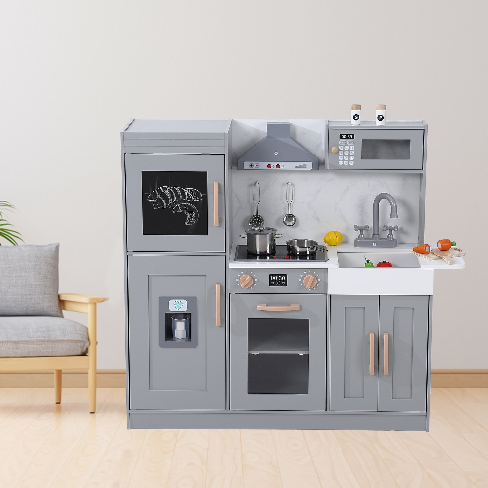 Espiron Optimum Kids Kitchen Playset, Wooden Chef Pretend Play Set ...