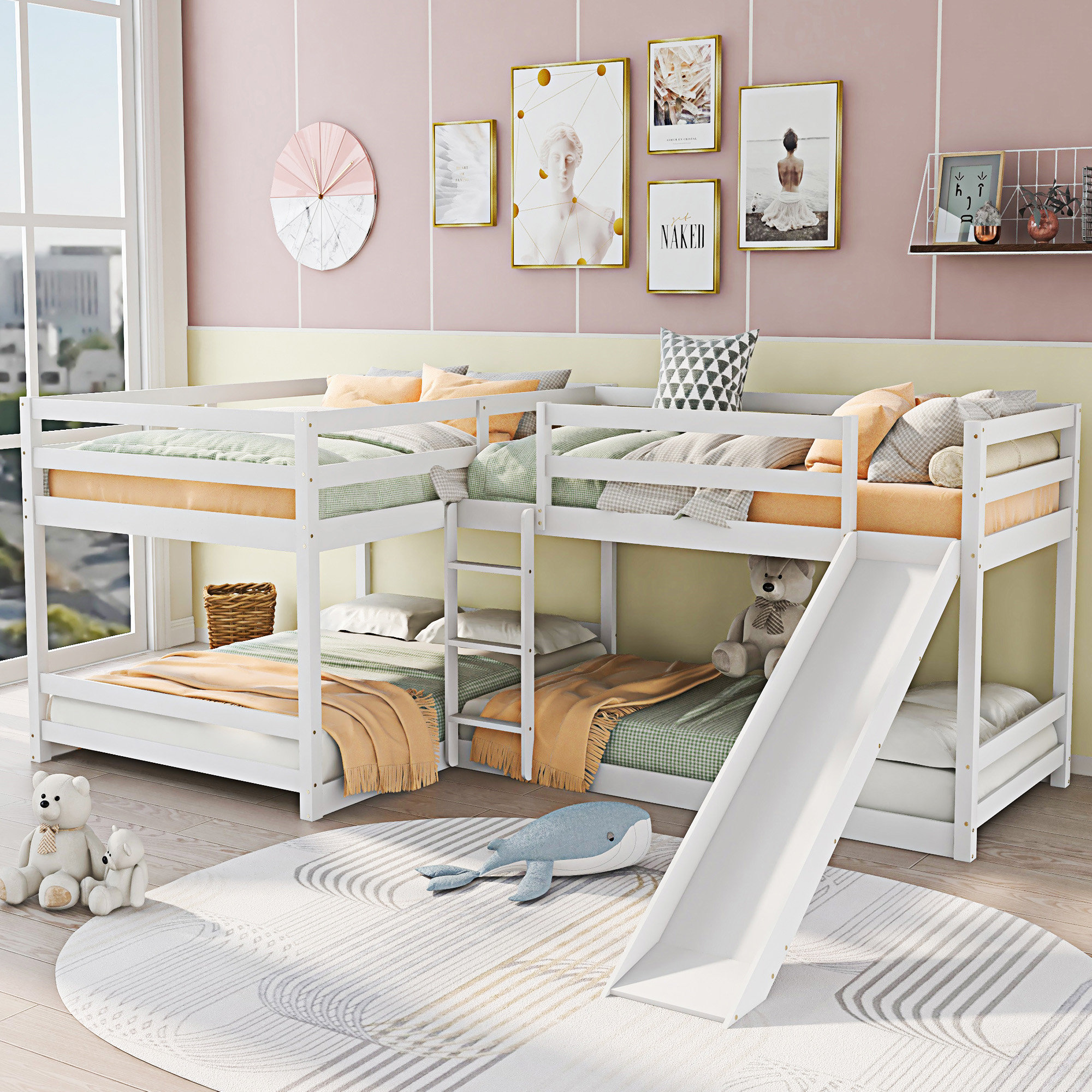 One Allium Way® L-Shaped Bunk Bed With Slide And Short Ladder | Wayfair