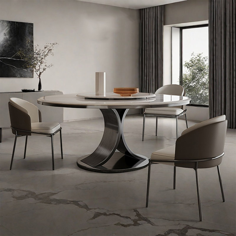 ALLNICEDT Modern simple microcrystal round dining table set | Wayfair