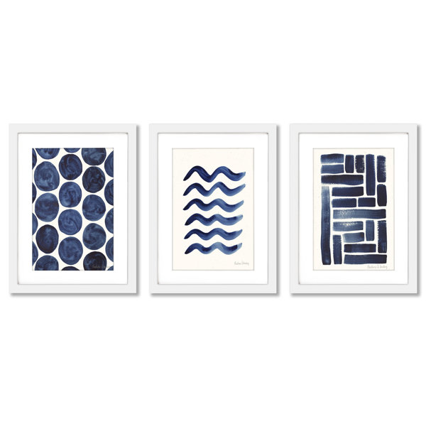 Orren Ellis Blue Strokes Gouache By Pauline Stanley - 3 Piece Gallery ...