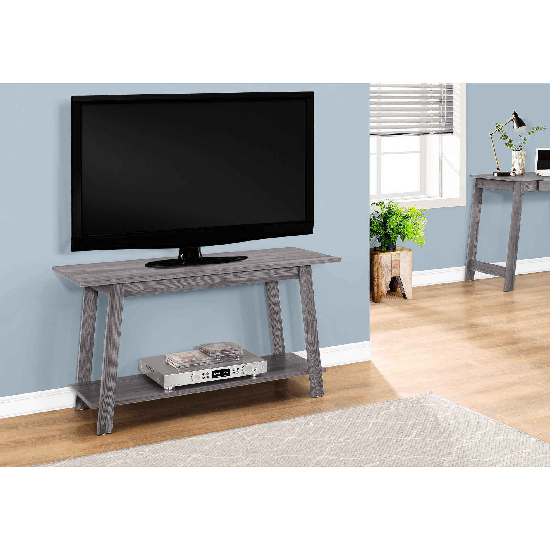 Gracie Oaks 42 Inch Tv Stand With Shelves, Grey Laminate Media Unit ...