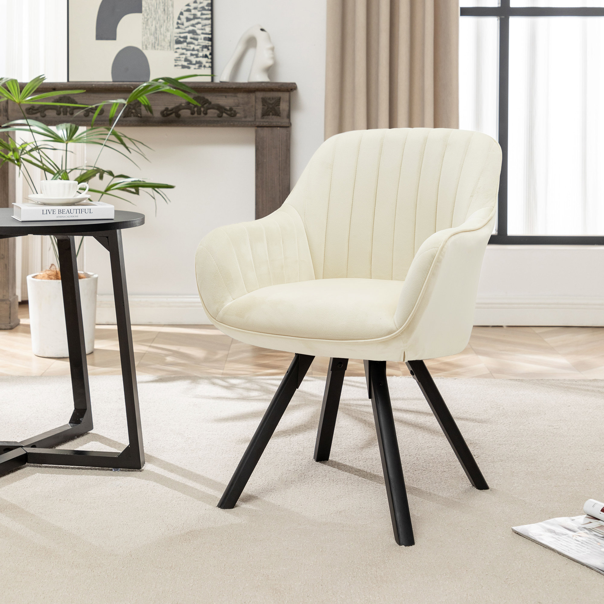 Mercer41 Antonius Swivel Velvet Dining Chair with Wooden Legs & Reviews ...