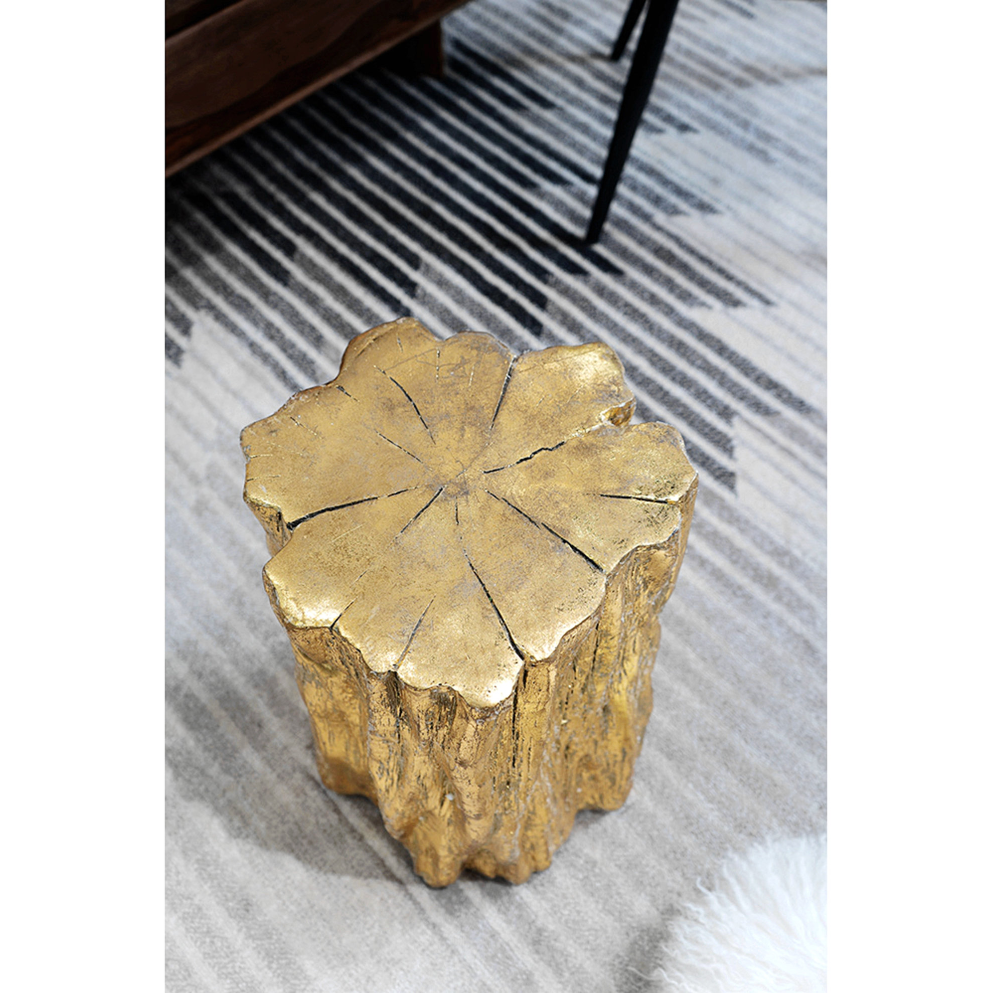 Mercer41 Golden Tree Trunk Stool (Antique Gold, 13.5” X 13.5” X 20 ...