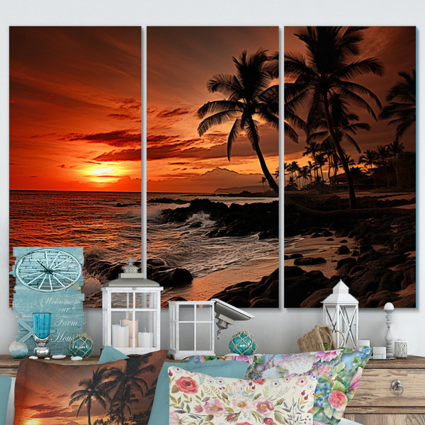 DesignArt Hawaii Sunset Serenade II On Metal 3 Pieces Print | Wayfair