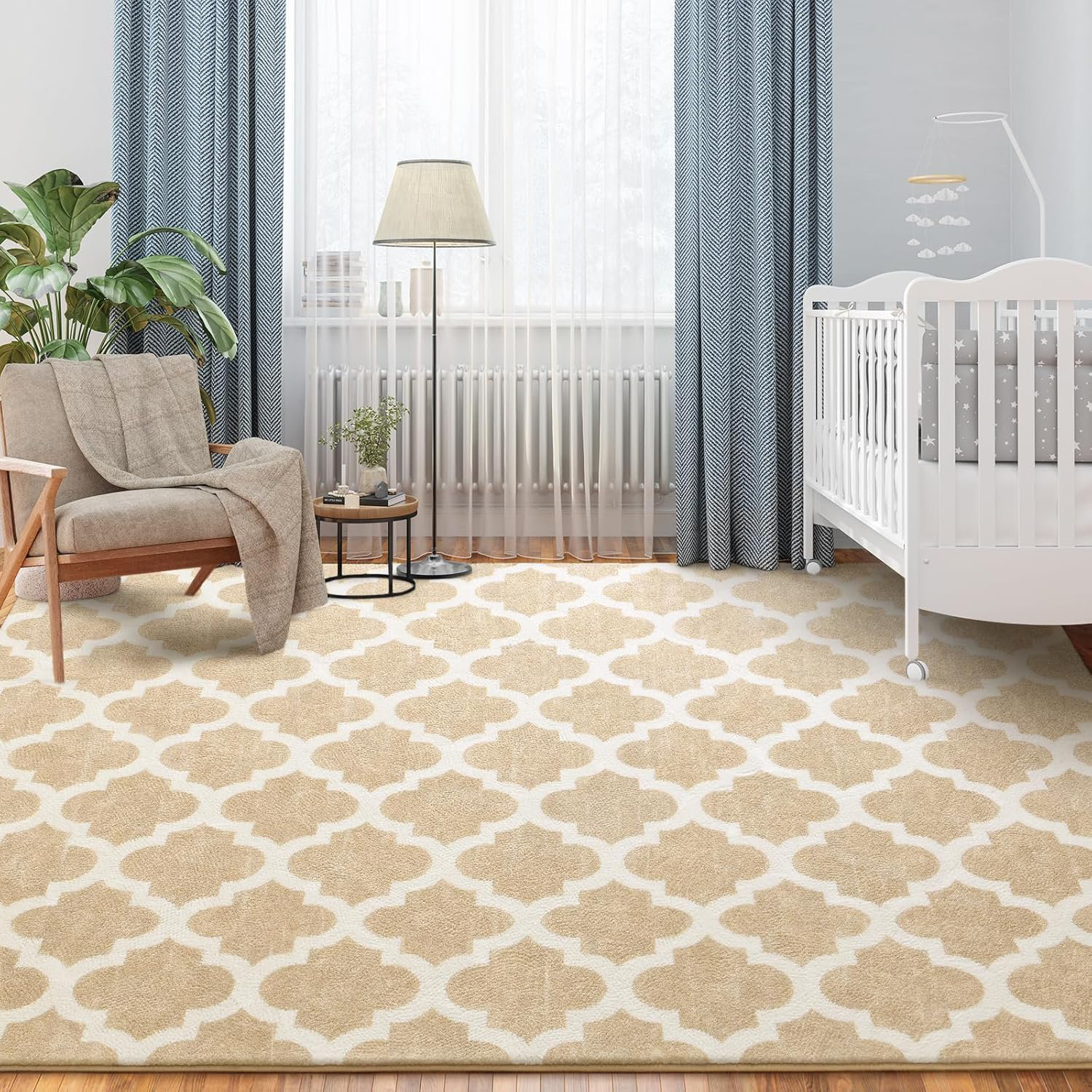 Lark Manor Tapis marocain à poils longs pour le salon, tapis géométrique moderne de 5 pi x 8 pi ...