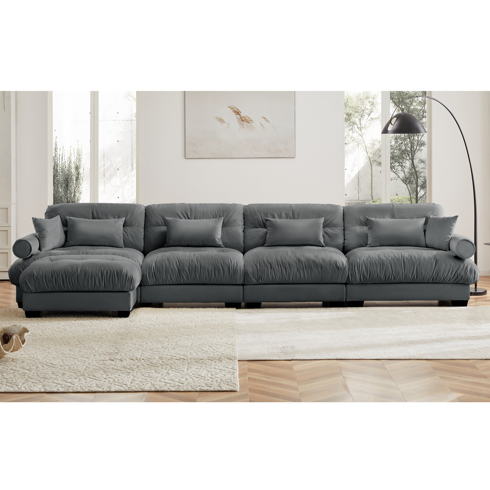 Mercer41 Russell L-Shaped Velvet Sectional Sofa with Ottoman - Wayfair ...