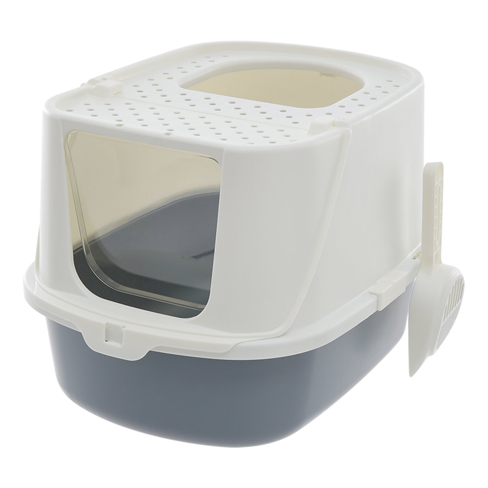 17 Stories Ark-style gray fully enclosed flip-top cat litter box ...