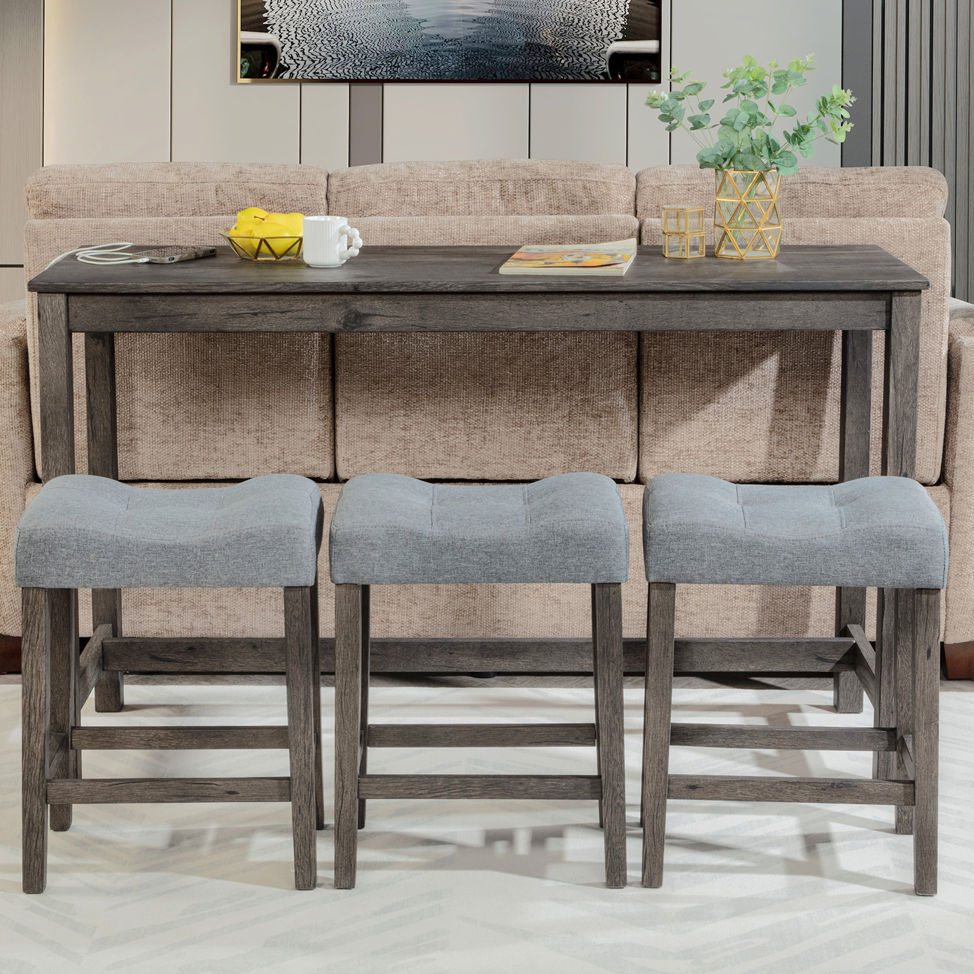August Grove® 4 Piece Rectangular Dining Table Set, Convenient Bar ...