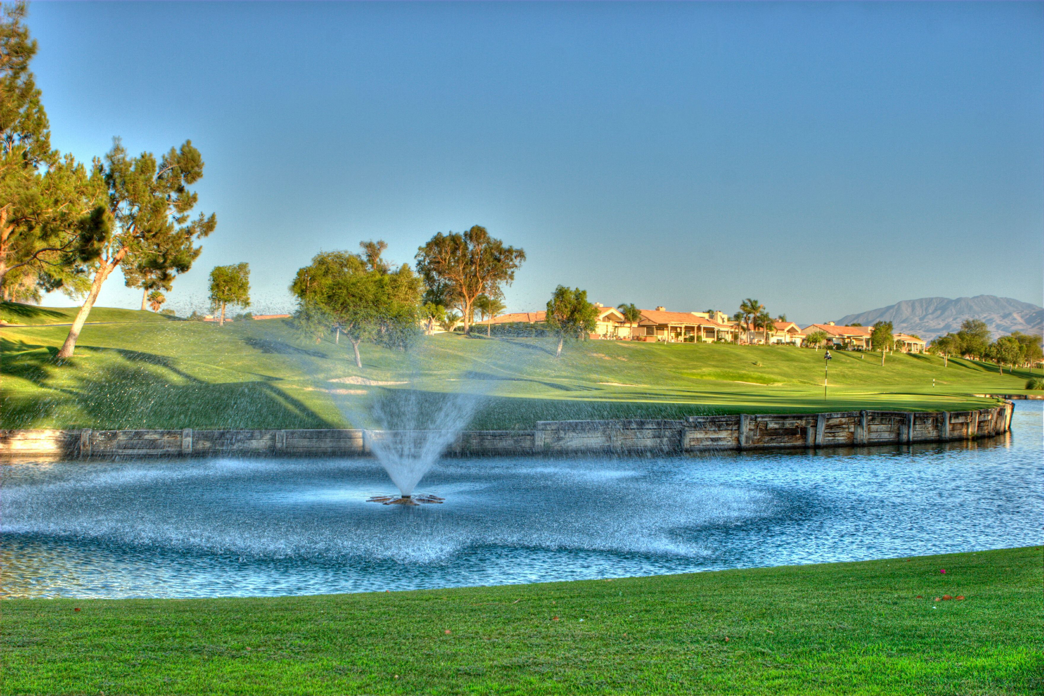 Ebern Designs Golf Course Lake And Fountain by - Wrapped Canvas ...