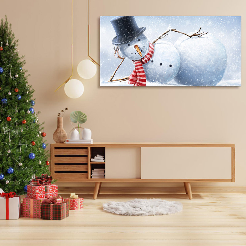 The Holiday Aisle® Cute Laying Snowman On Canvas Print & Reviews | Wayfair