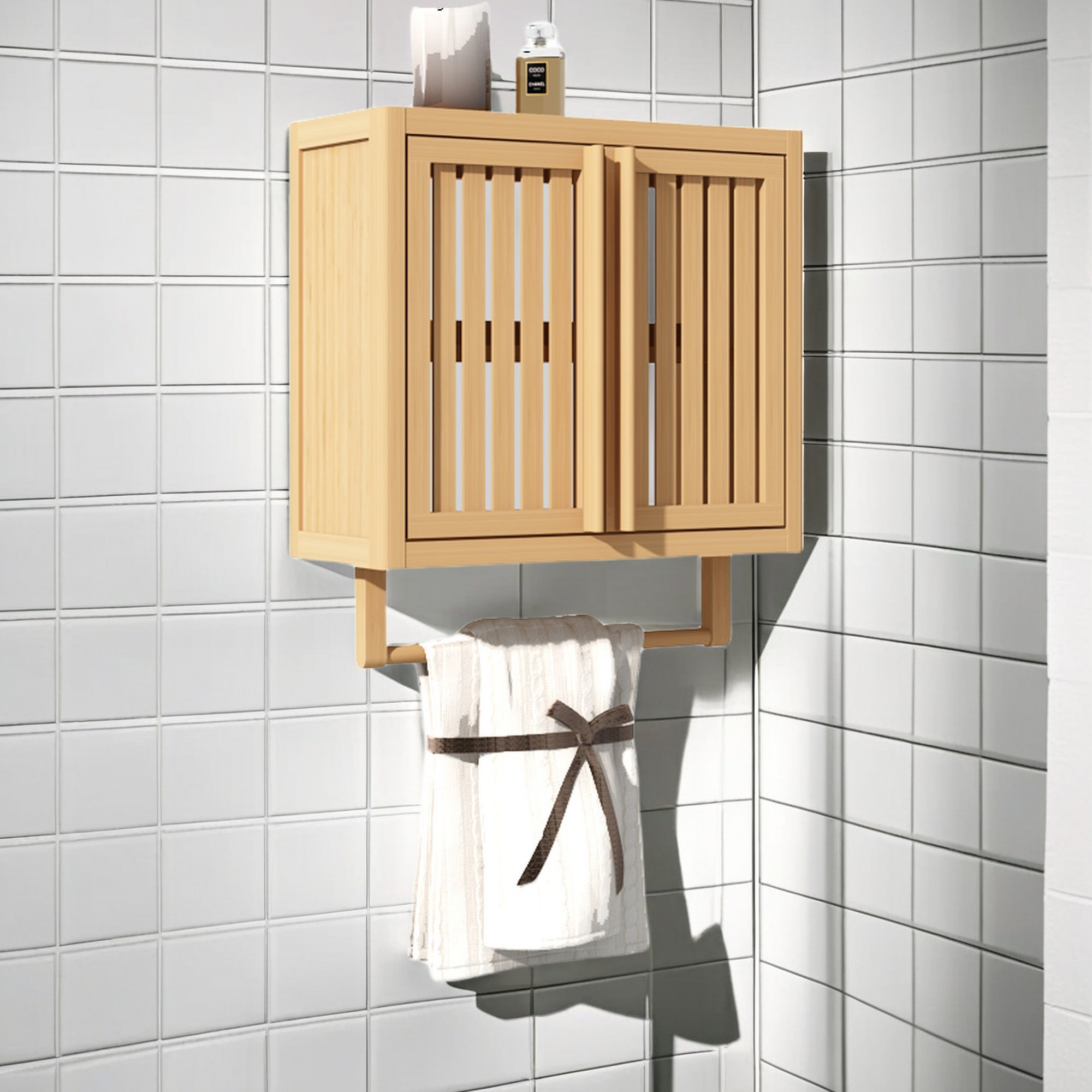 Latitude Run® Bathroom Cabinet Wall Mounted Bamboo Toilet Storage Box ...