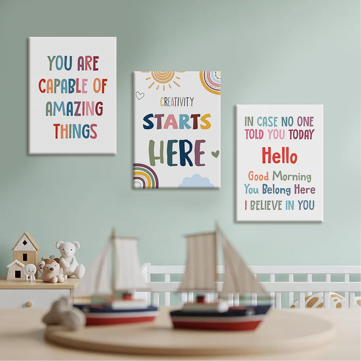Bloomsbury Market 3Pcs Motivational Classroom Canvas Wall Art Rainbow ...