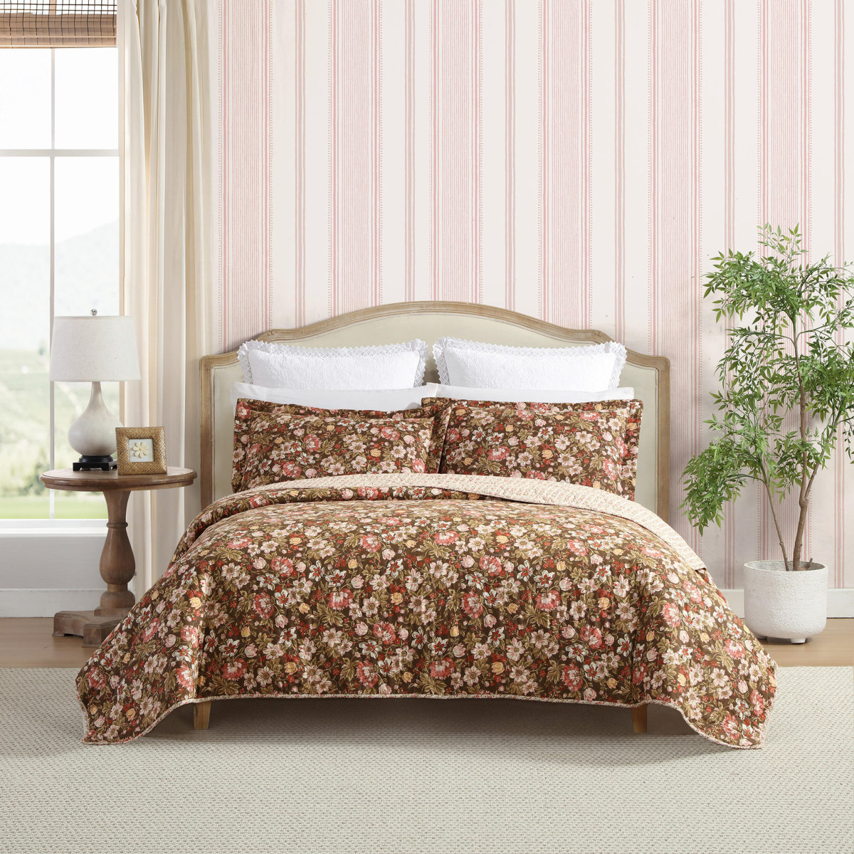 Laura Ashley Marta Cotton Reversible Brown Quilt Set & Reviews | Wayfair