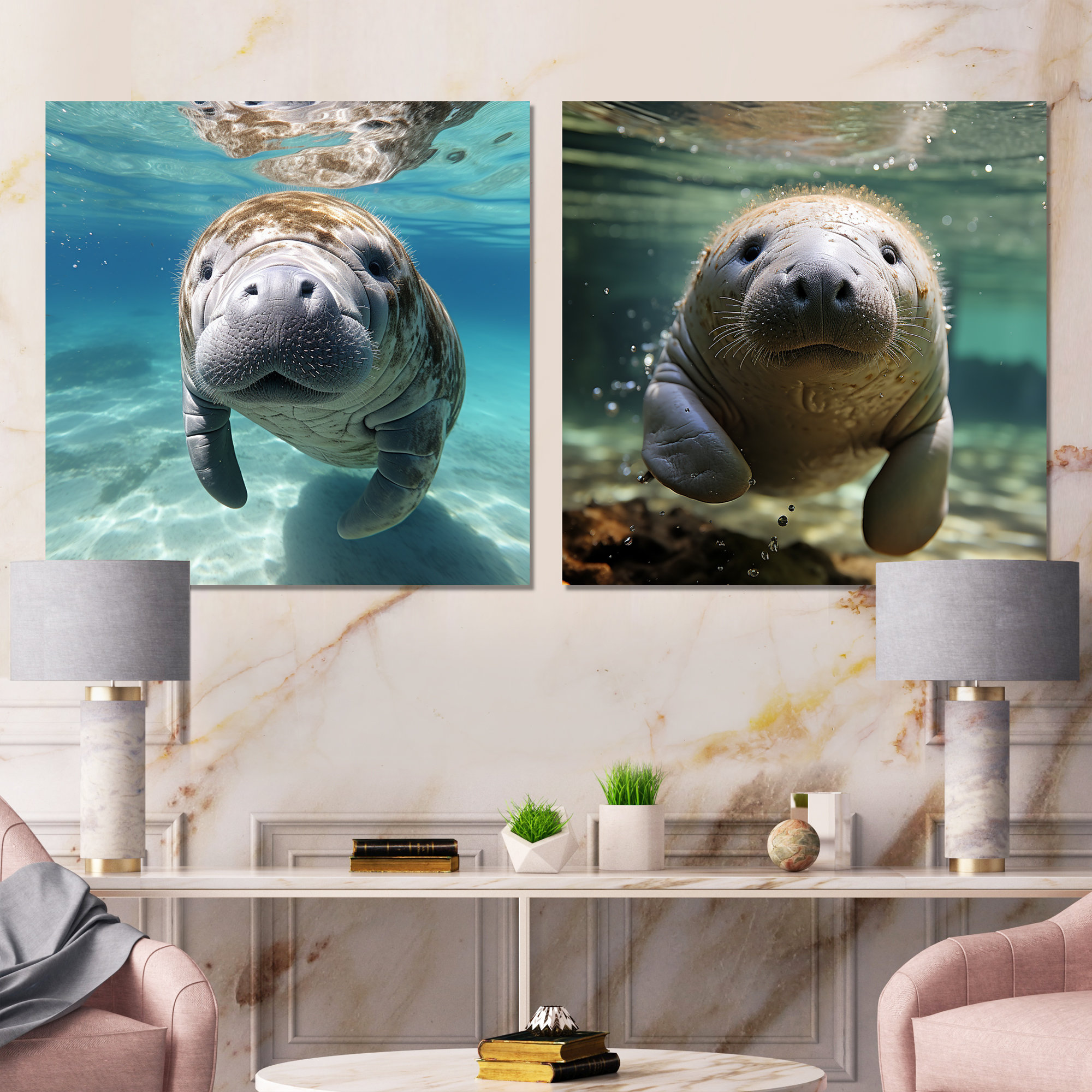 Dovecove Curious Manatee Gaze I - Manatee Wall Art Living Room Set Of 2 ...