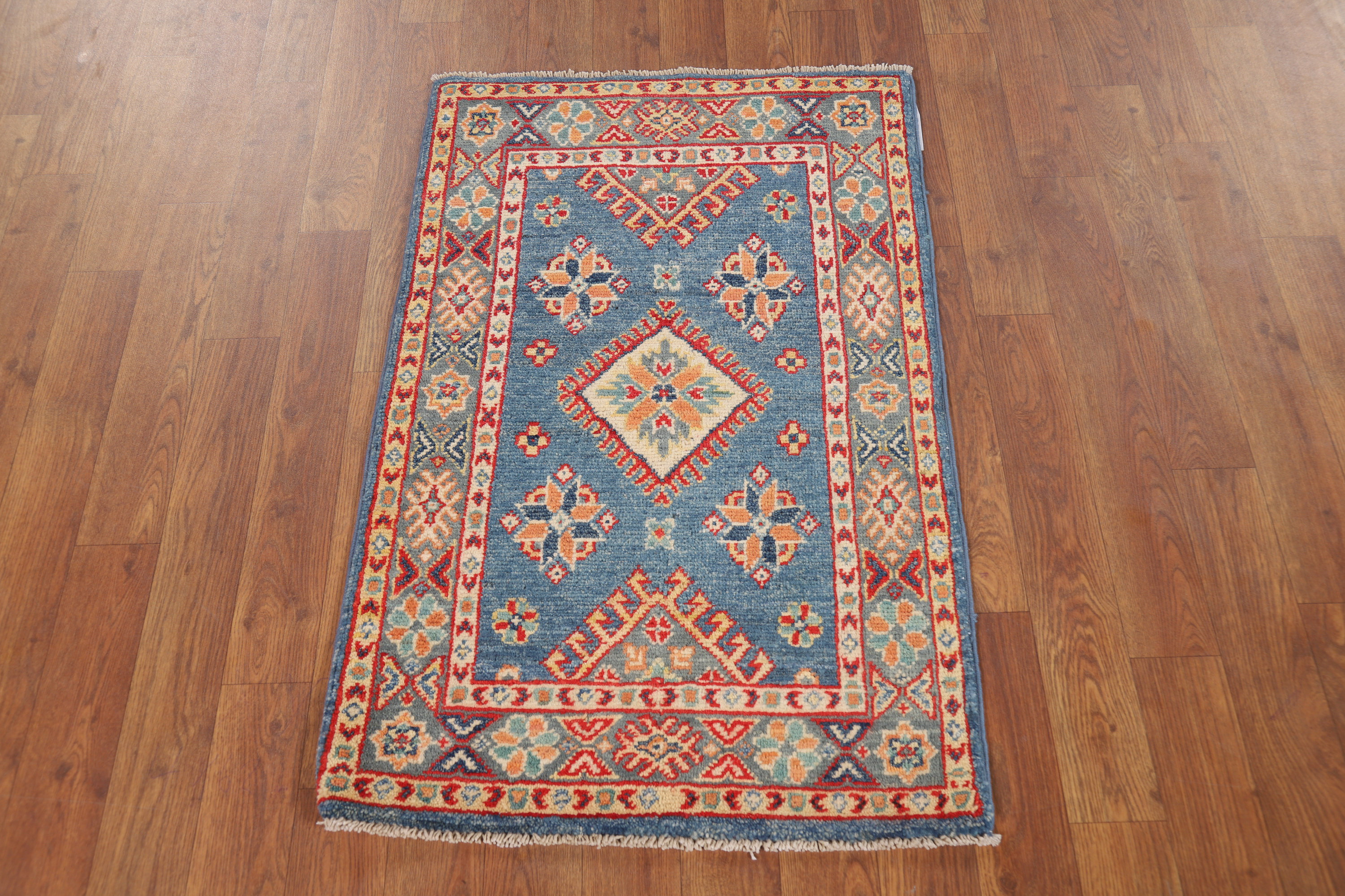 Bungalow Rose Blue Geometric Kazak Oriental Accent Rug 2x3 | Wayfair