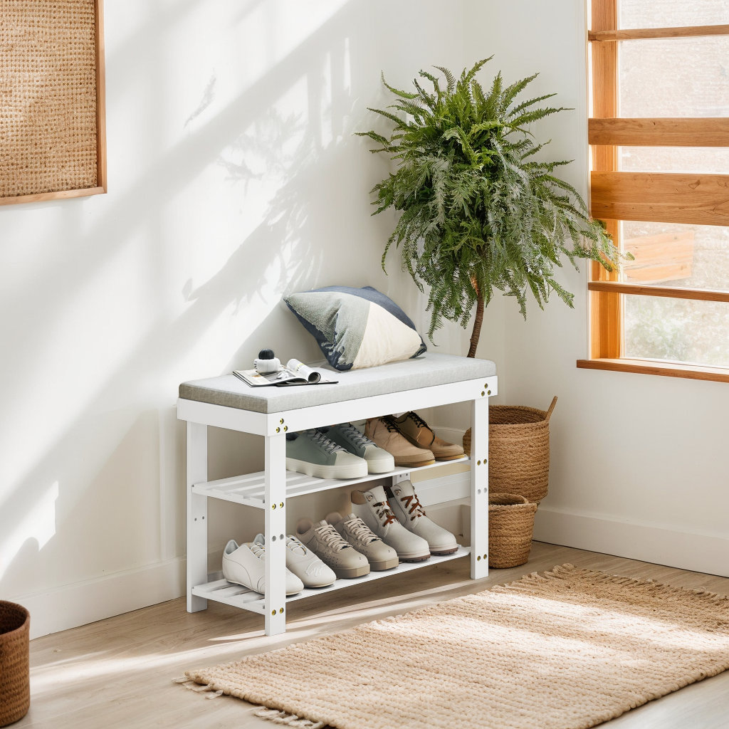 Latitude Run® 27.5"W Bamboo Shoe Bench, 3-Tier Shoe Rack, Shoe Storage ...