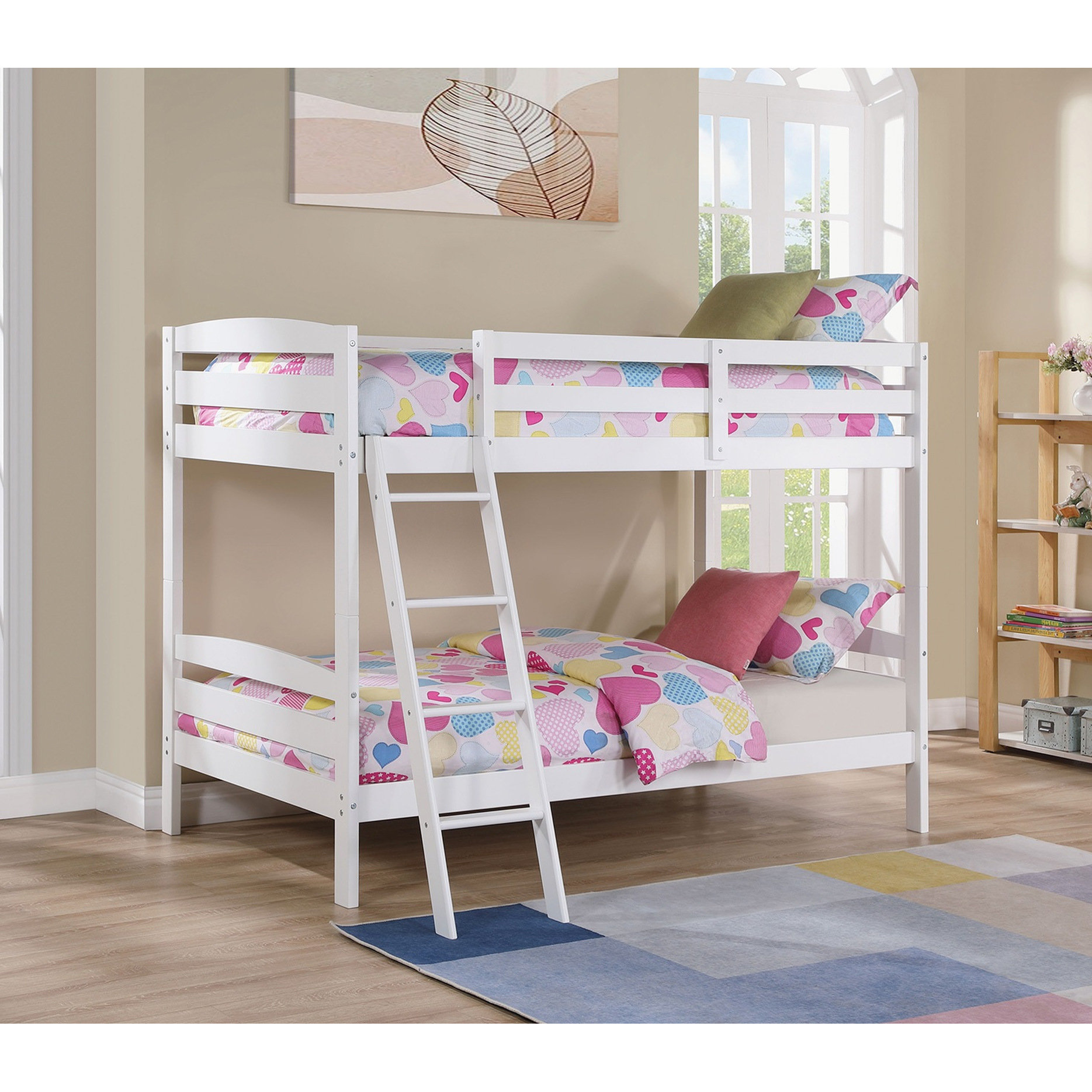 Latitude Run® Solid Wood Transitional White Bunk Bed With Angled , Slat ...