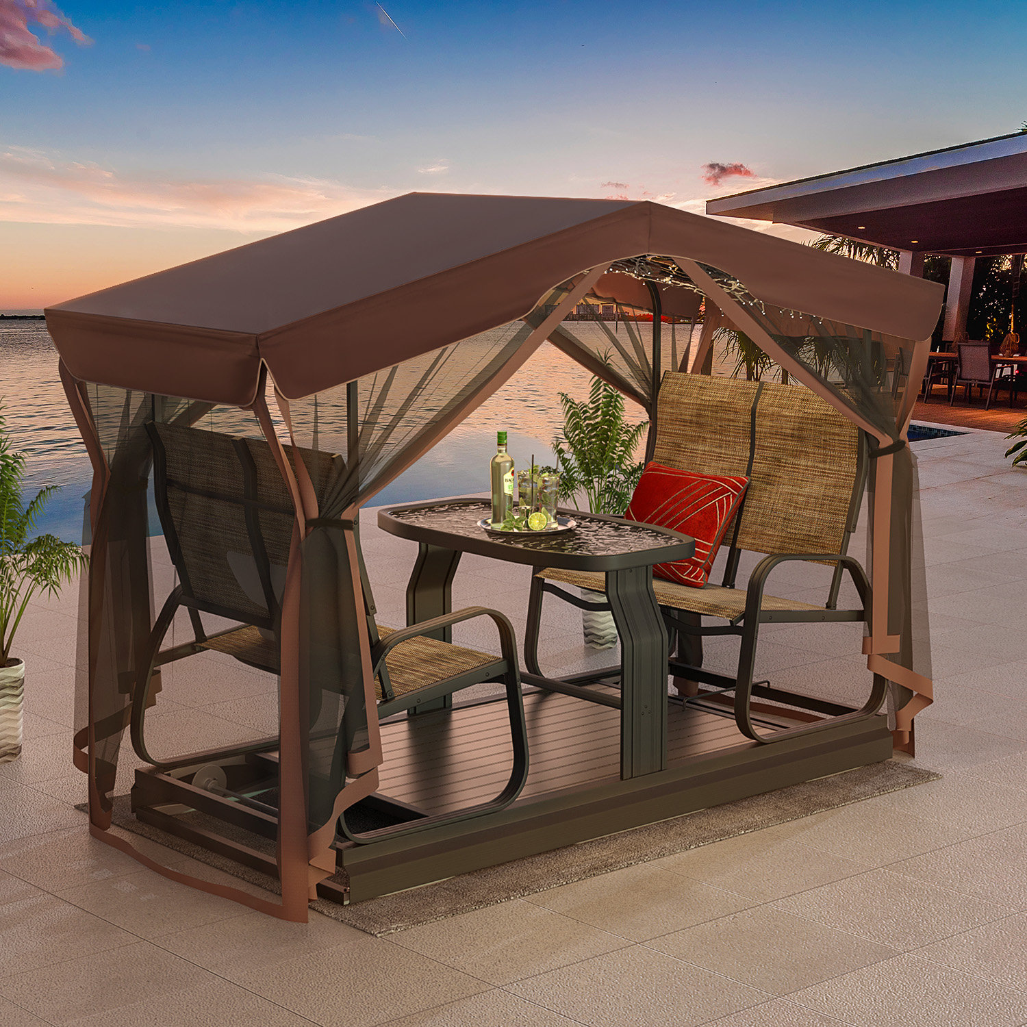 Arlmont & Co. Musheerah 4-Seat Outdoor Aluminum Glider Benches With ...