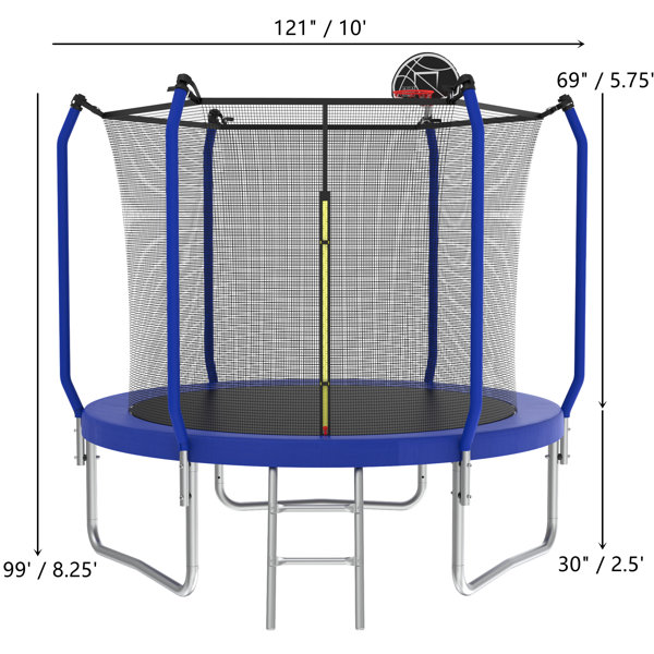 Modern Luxe Furniture 10' Round Backyard Trampoline with Safety ...